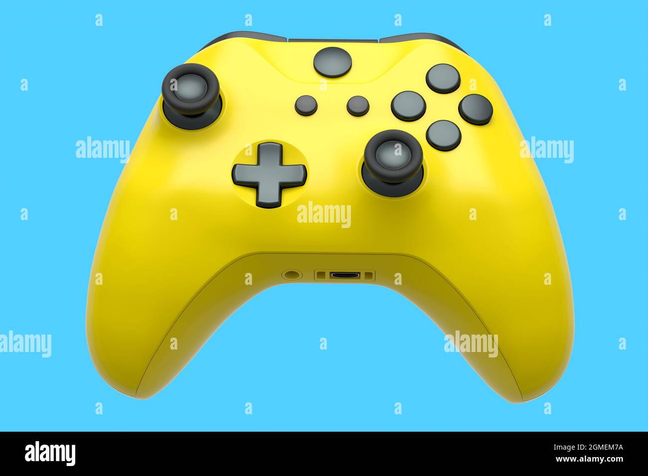 Realistic yellow joystick for video game controller on blue background ...
