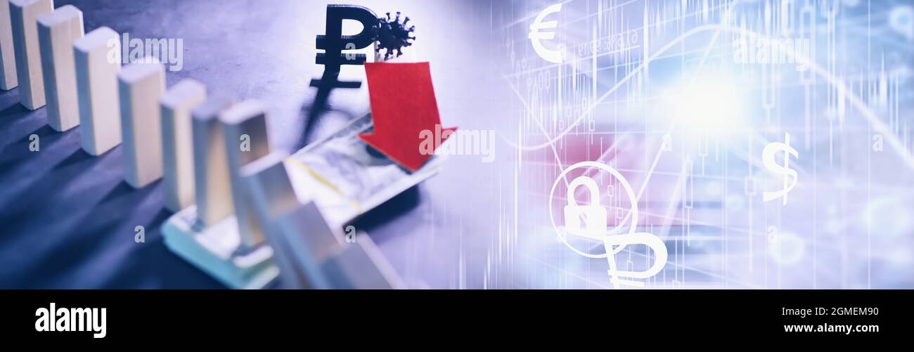 Business concept. The depreciation of the national currency of Russia ...