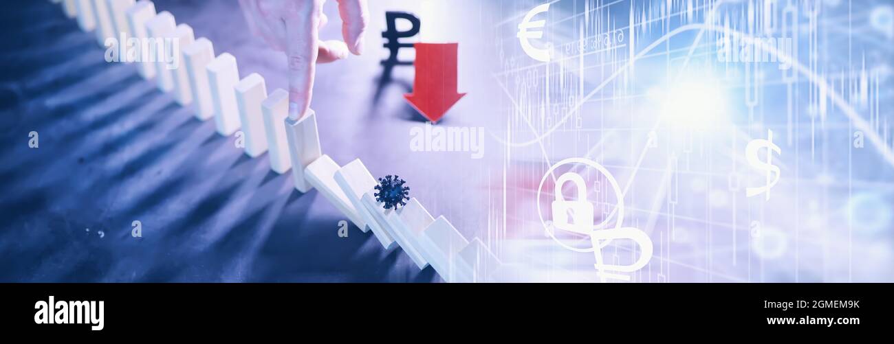 Business concept. The depreciation of the national currency of Russia ...