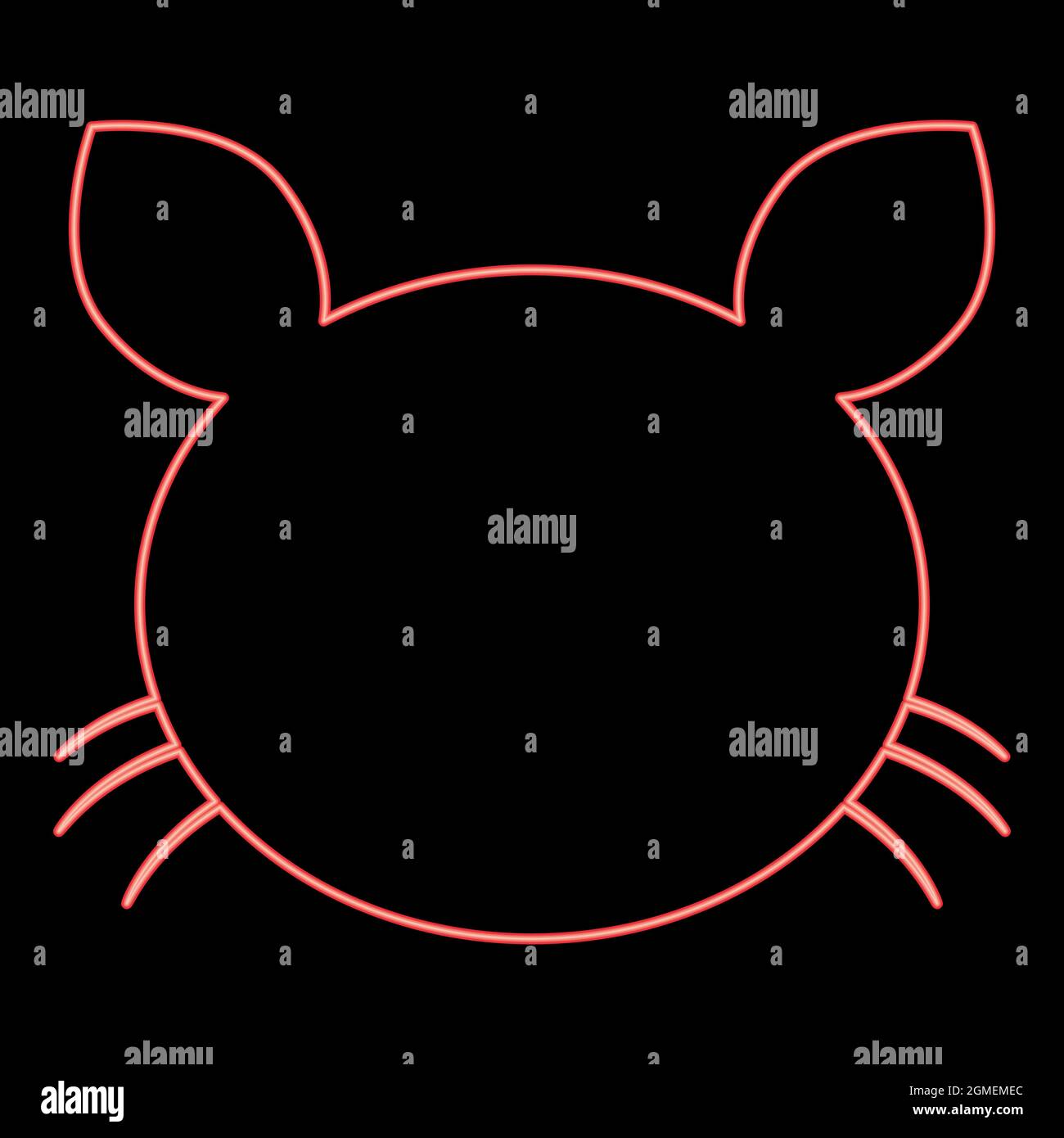 Neon cat head red color vector illustration flat style light image ...