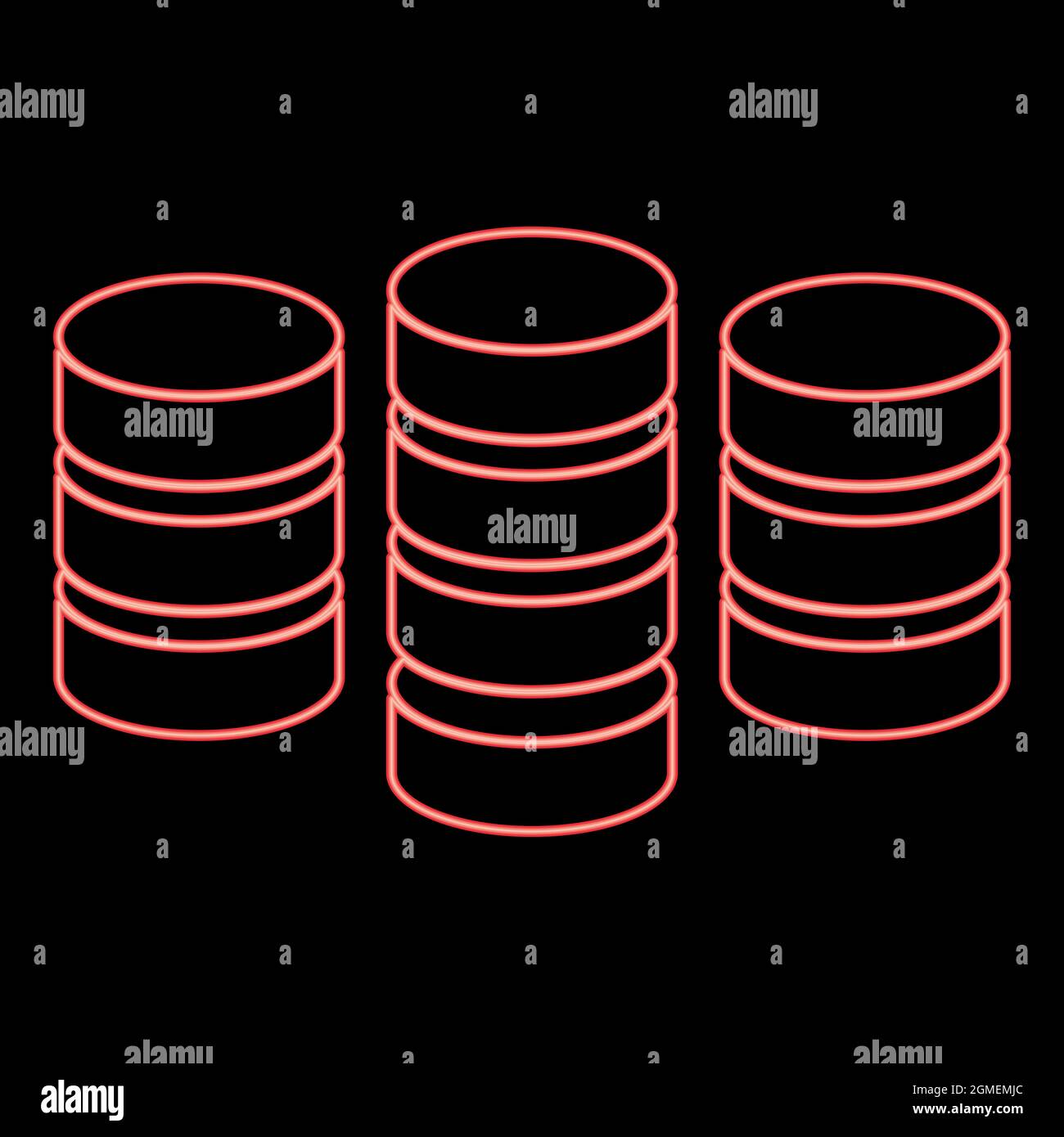 Neon coins or fish stack red color vector illustration flat style light ...