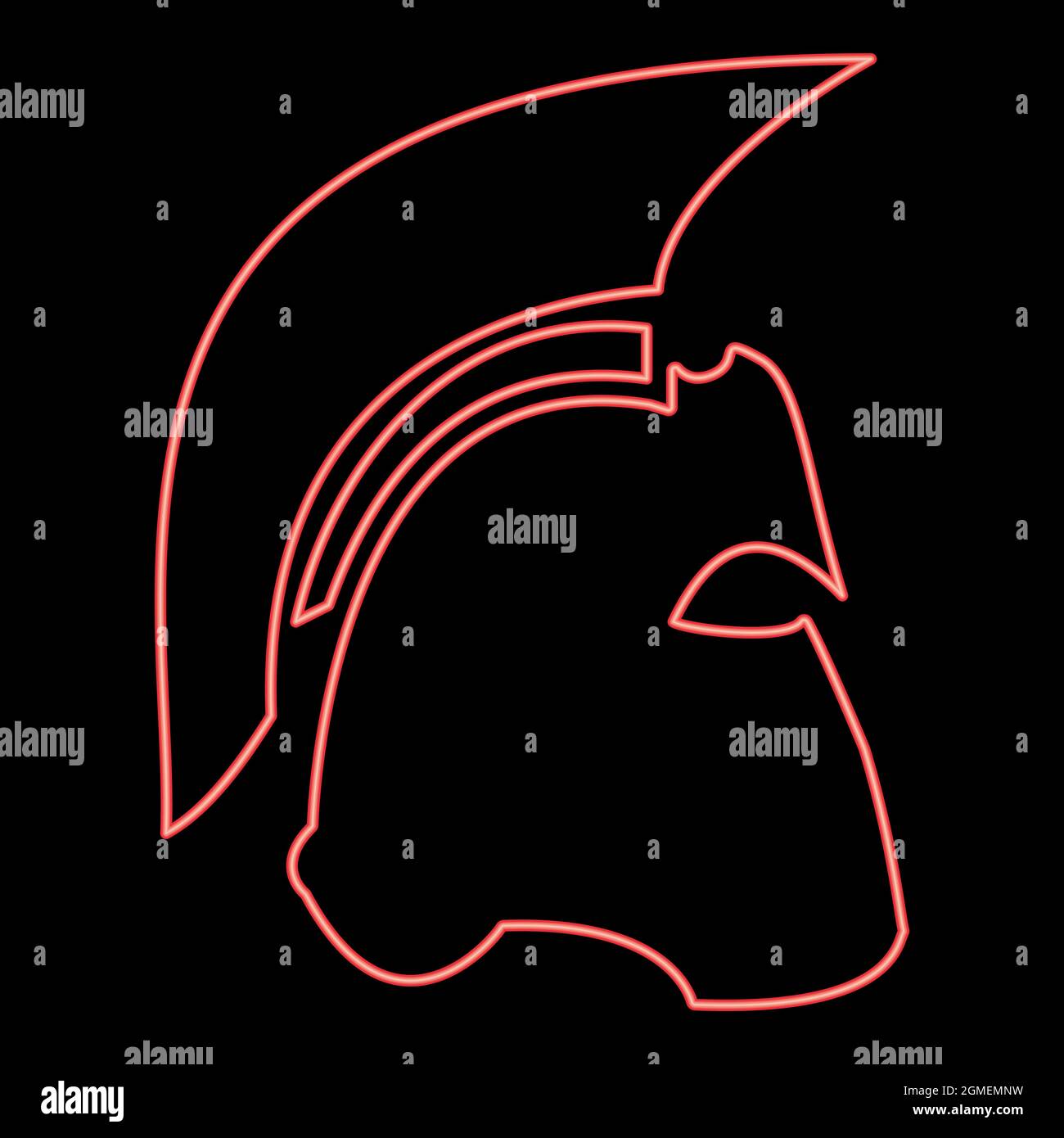 Neon spartan helmet red color vector illustration flat style light ...