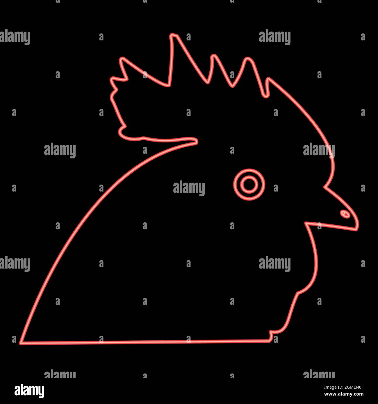 Neon rooster head red color vector illustration flat style light image ...