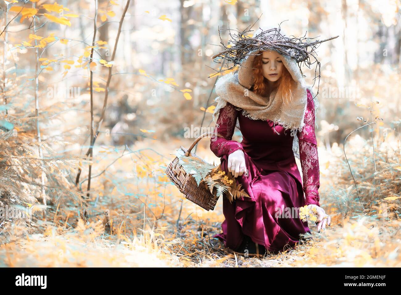 Fortune-teller conducts a ritual in the depths of the forest Stock ...