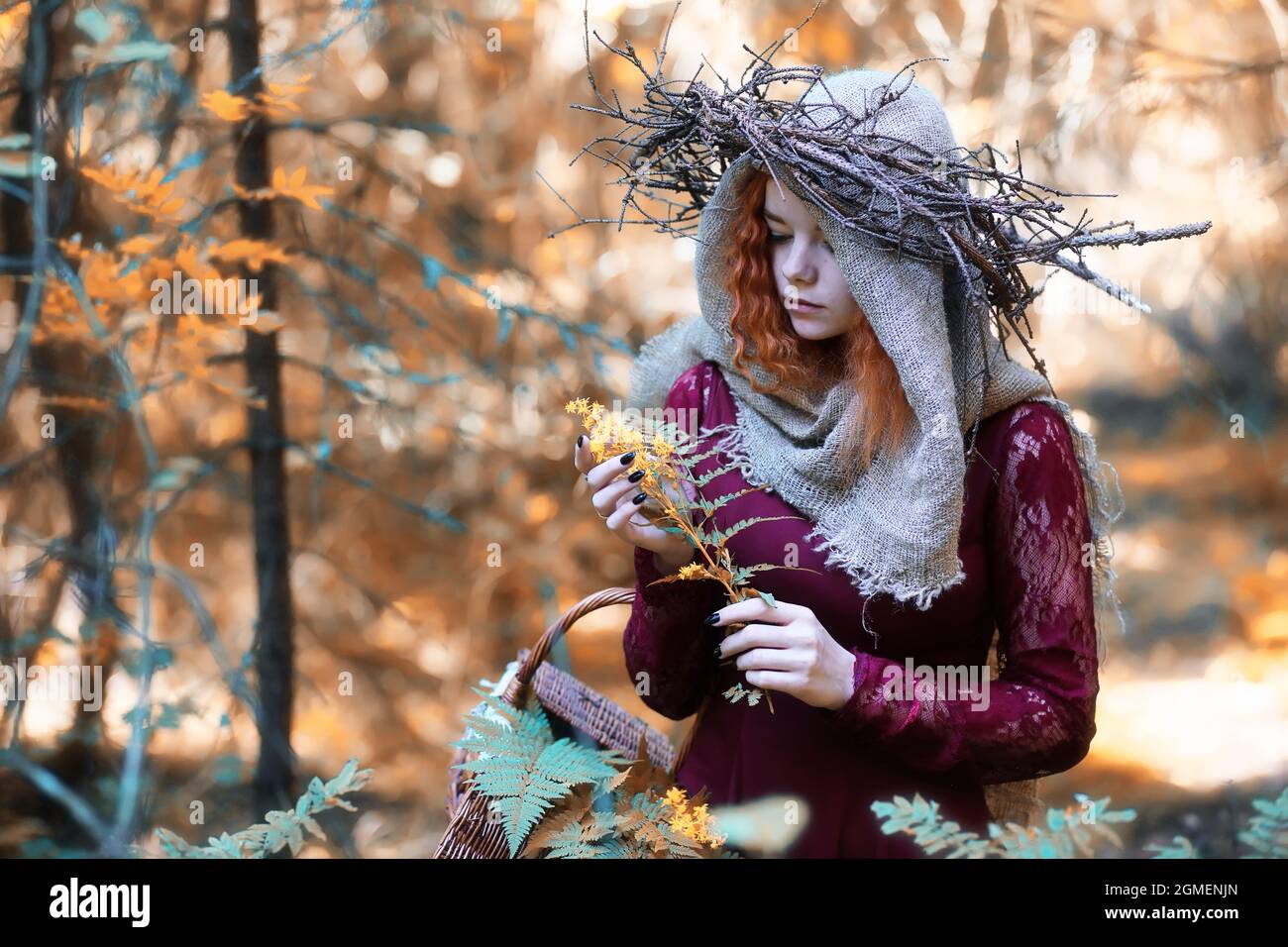 Fortune-teller conducts a ritual in the depths of the forest Stock ...