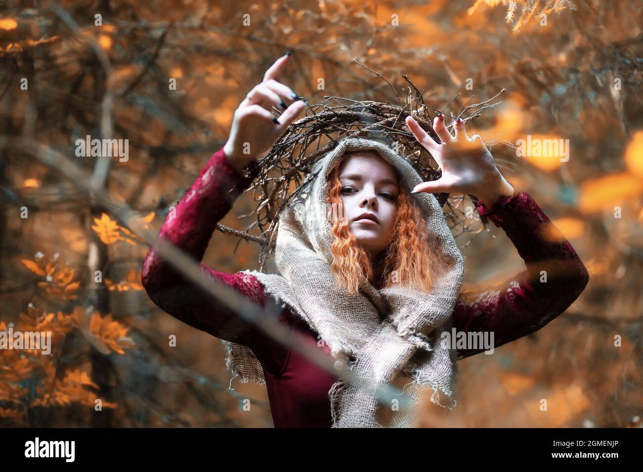 Fortune-teller conducts a ritual in the depths of the forest Stock ...