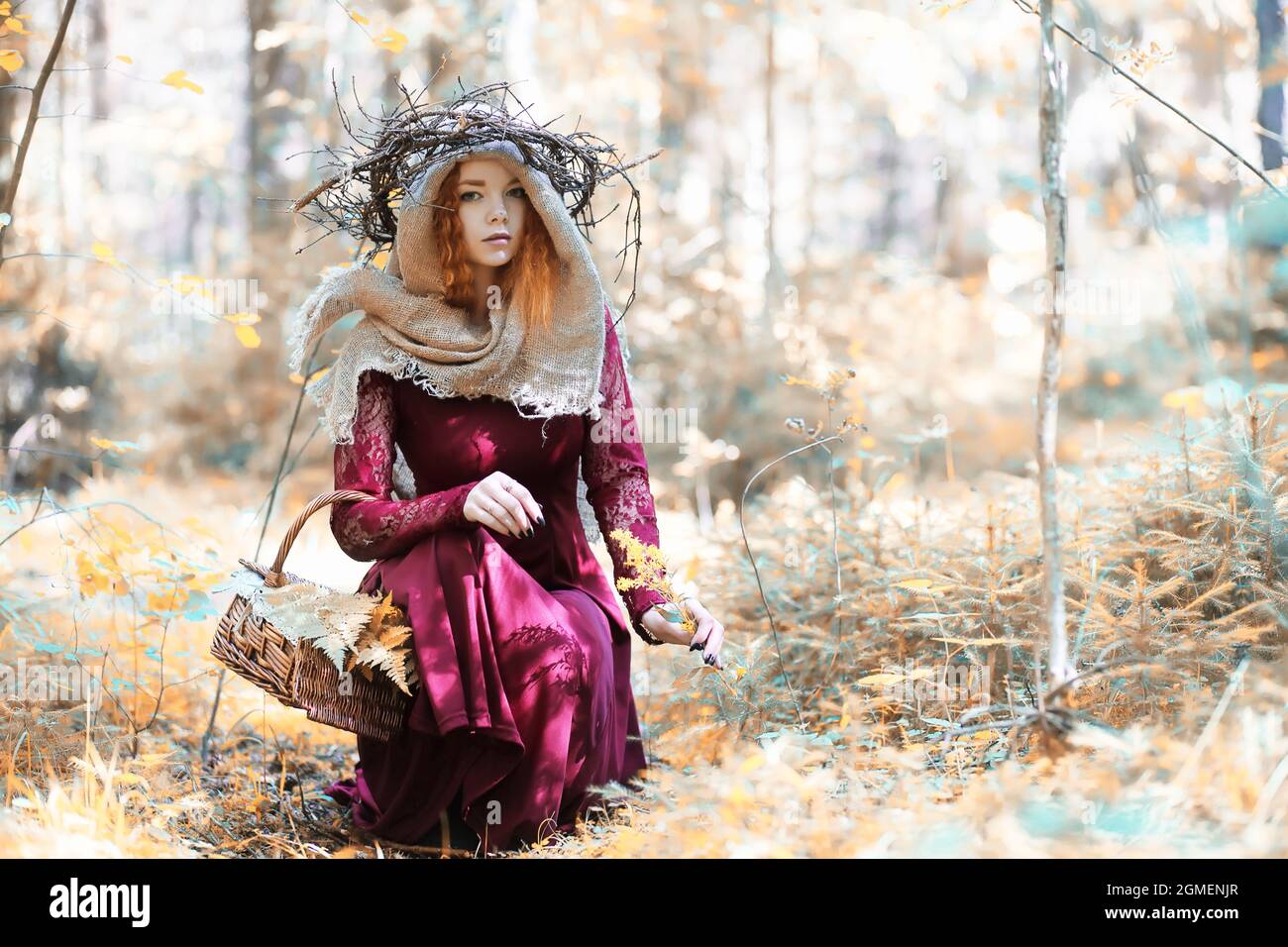 Fortune-teller conducts a ritual in the depths of the forest Stock ...