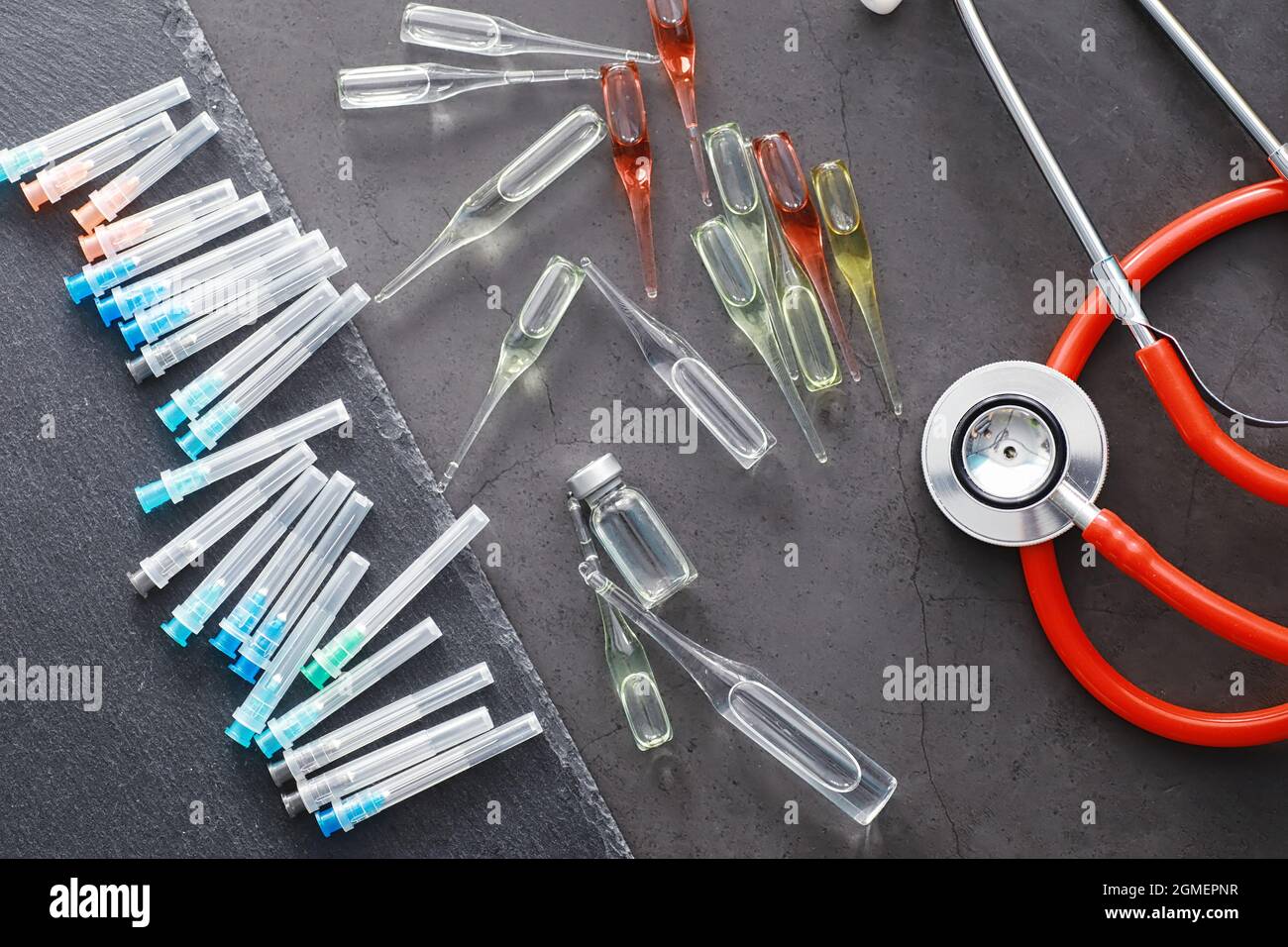 Test tubes with drugs and tests to test the victims and treat infected ...