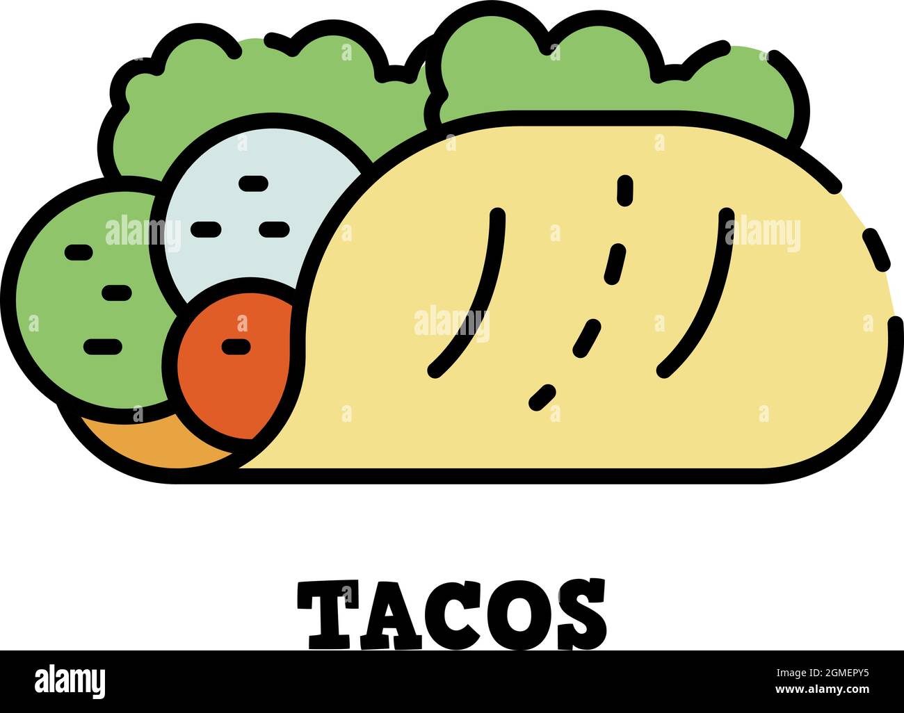 Tacos icon. Outline tacos vector icon color flat isolated Stock Vector ...