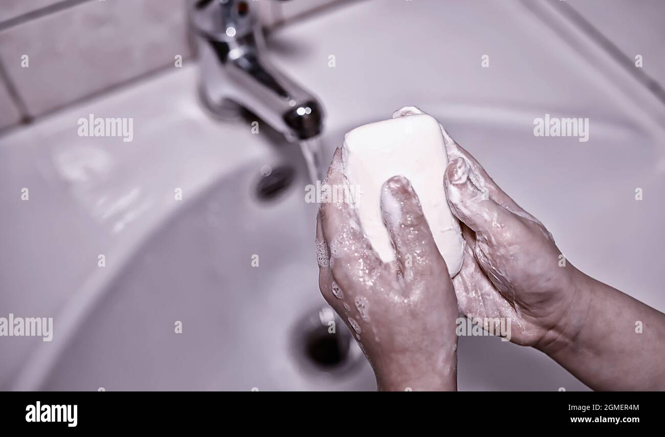Hygiene rules. Hand washing before meals. Antibacterial treatment hands ...