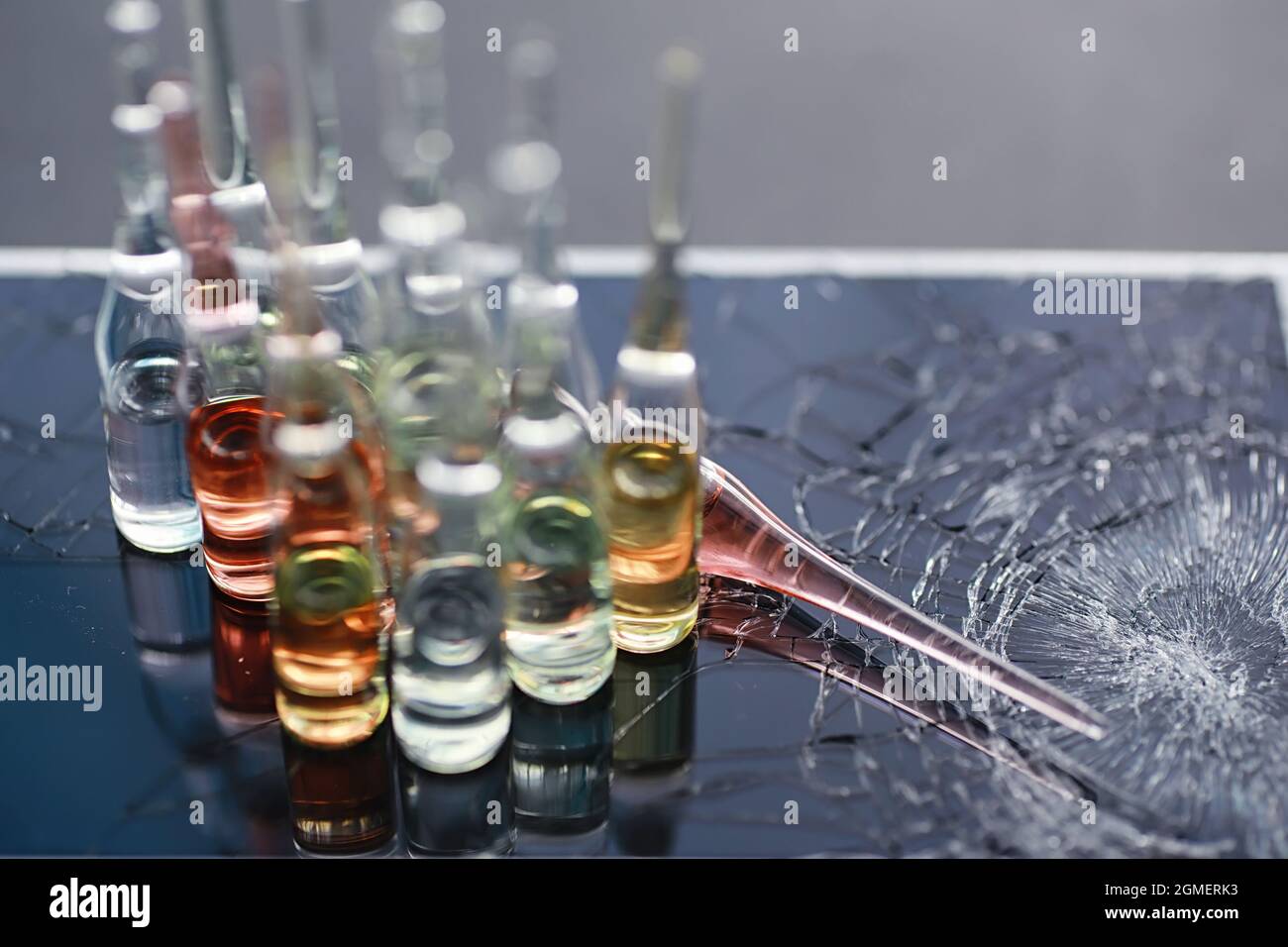 Test tubes with drugs and tests to test the victims and treat infected ...