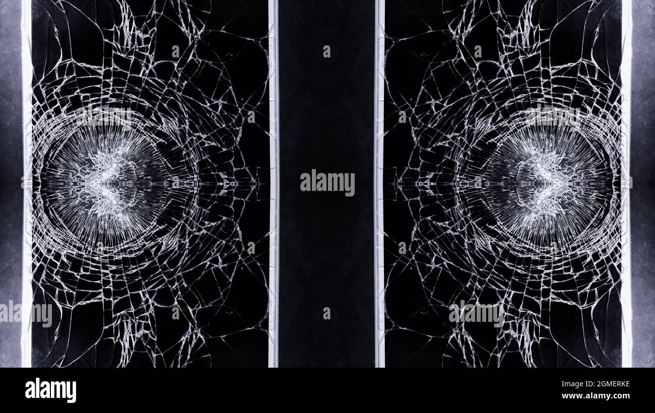 Crack on the glass. Broken screen. Broken phone. Cracked glass ...