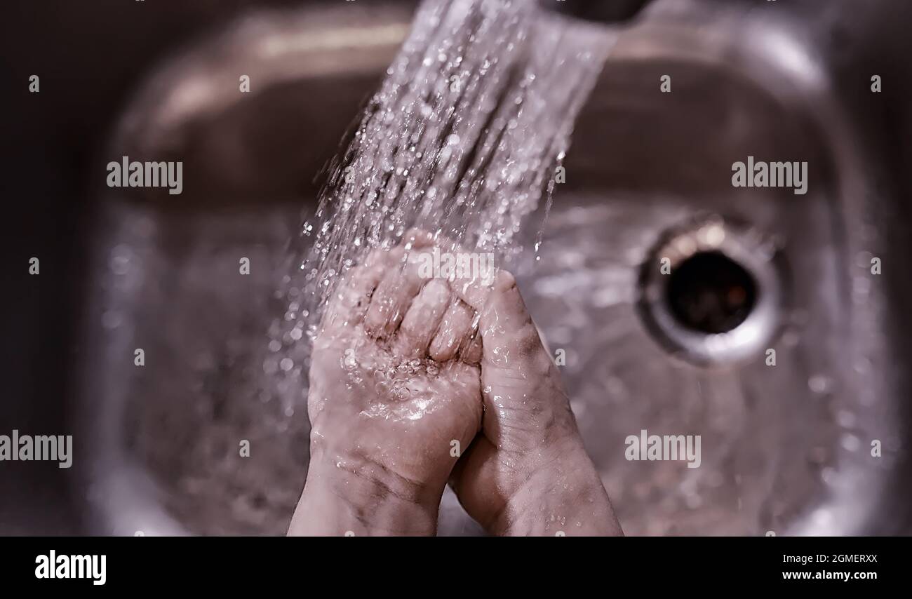 Hygiene rules. Hand washing before meals. Antibacterial treatment hands ...