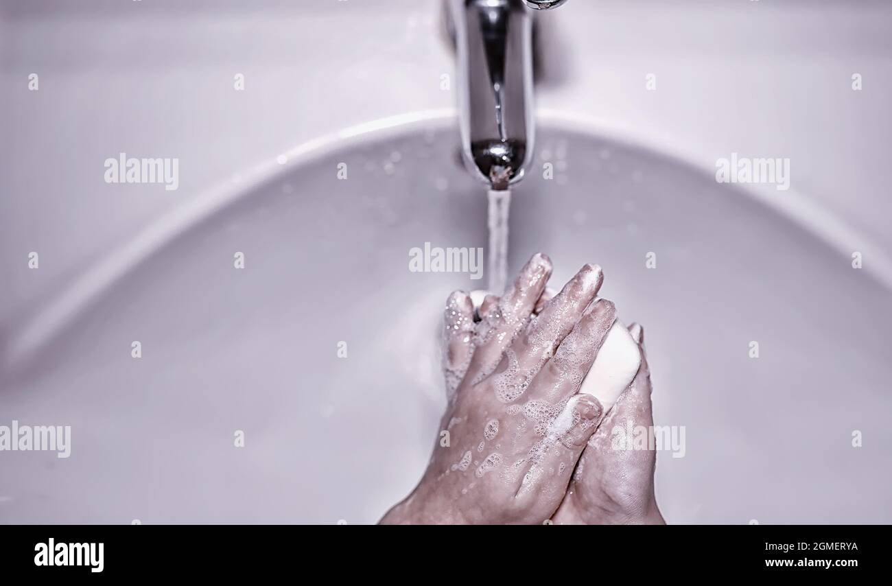 Hygiene rules. Hand washing before meals. Antibacterial treatment hands ...