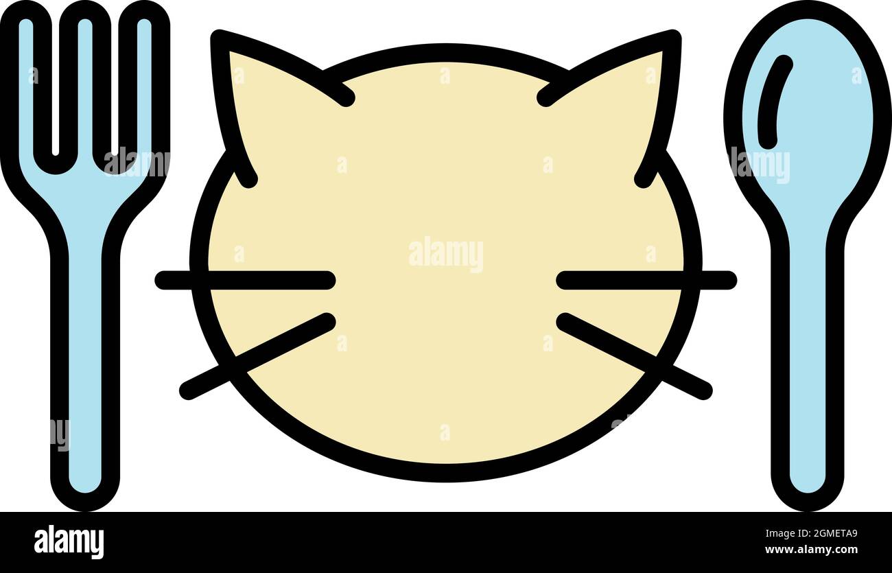 Cat food menu icon. Outline cat food menu vector icon color flat ...