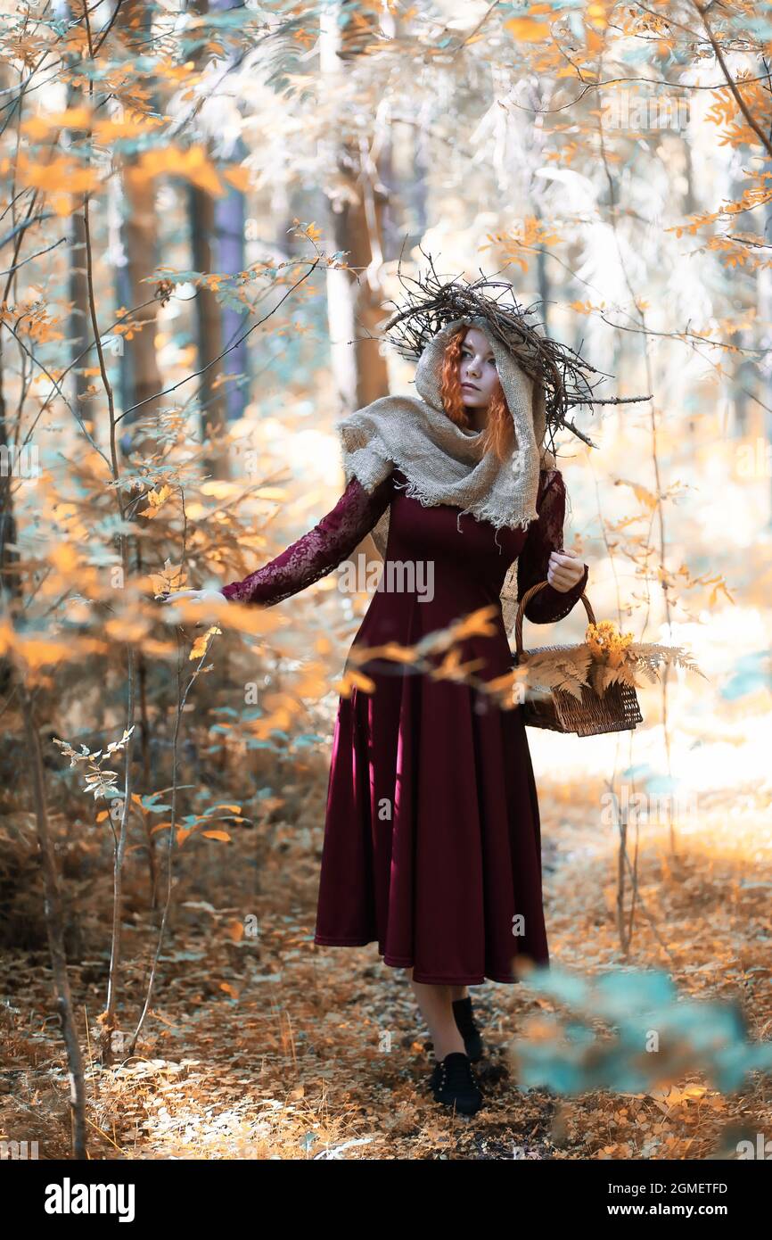 Fortune-teller conducts a ritual in the depths of the forest Stock ...