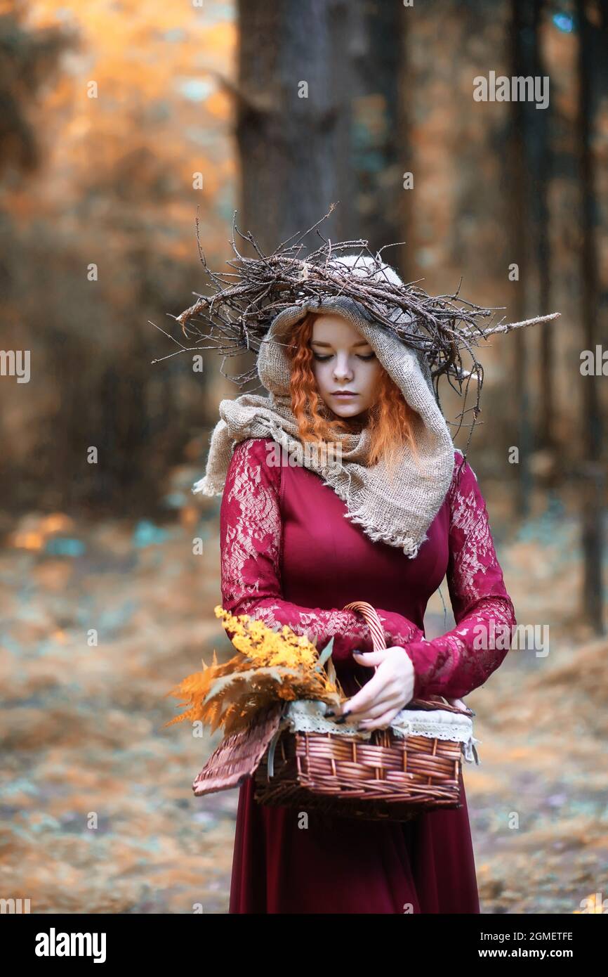 Fortune-teller conducts a ritual in the depths of the forest Stock ...