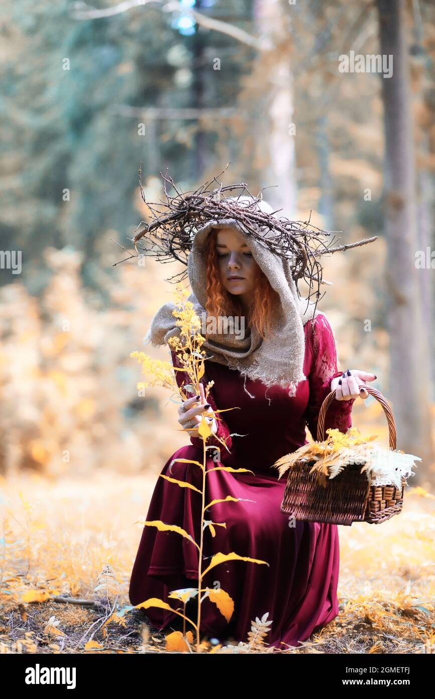 Fortune-teller conducts a ritual in the depths of the forest Stock ...