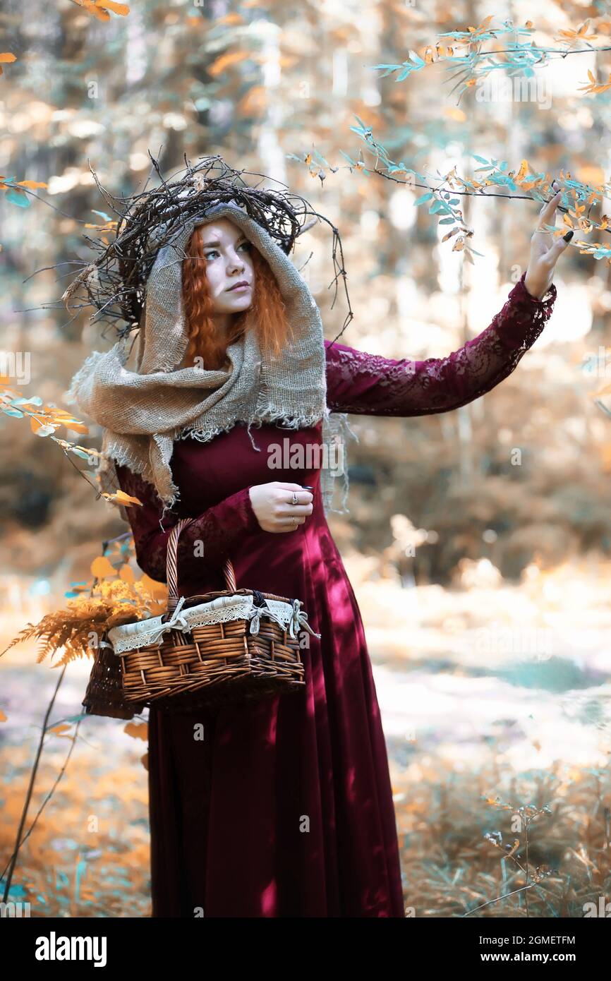 Fortune-teller conducts a ritual in the depths of the forest Stock ...