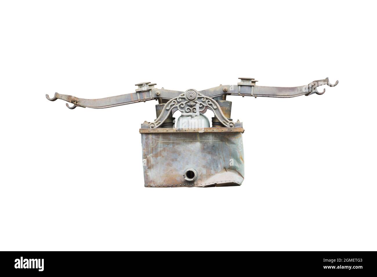 Old and rusty vintage hand fire pump, isolated on white background with ...