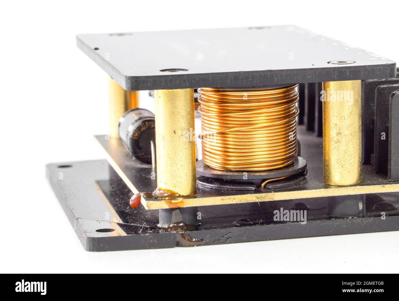 Roll of copper electric coil wiring in passive crossover audio device ...