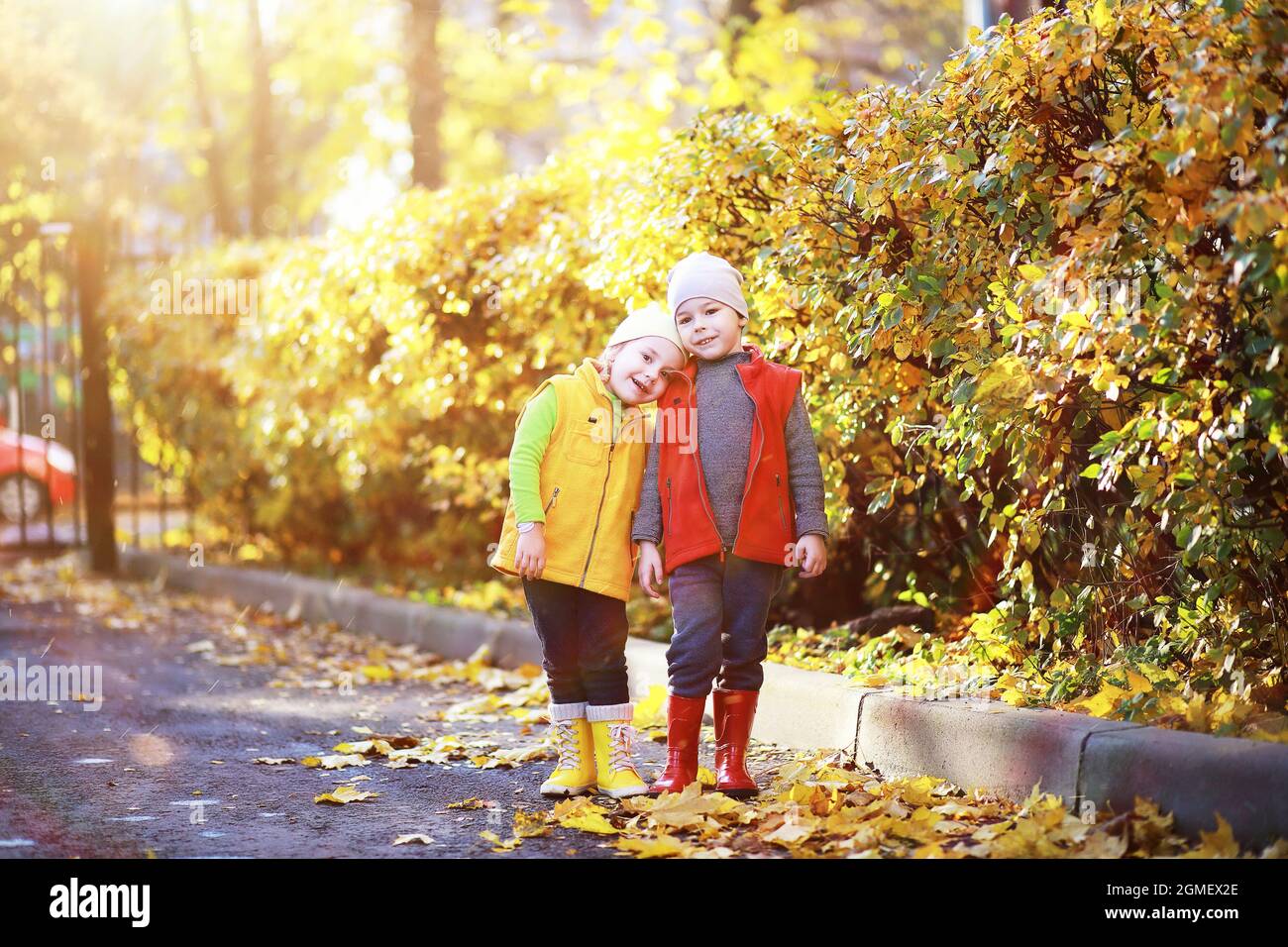 Children walk in the autumn park in the fall Stock Photo - Alamy