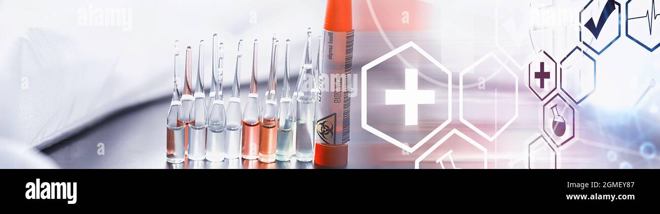 Test tubes with drugs and tests to test the victims and treat infected ...