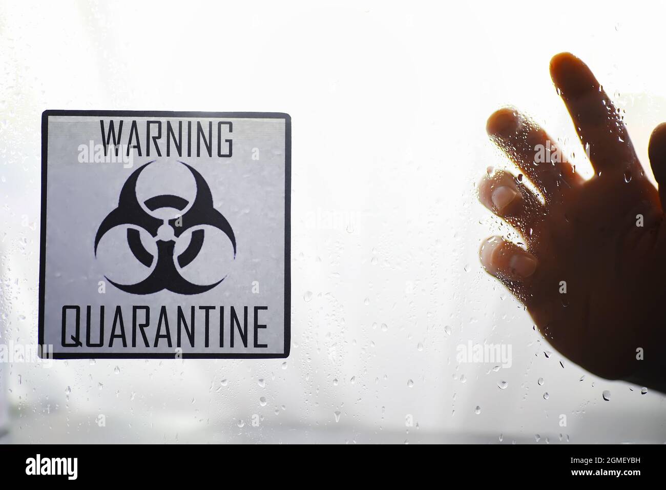 Quarantine. Quarantine warning sign on a glass door in hospital ...