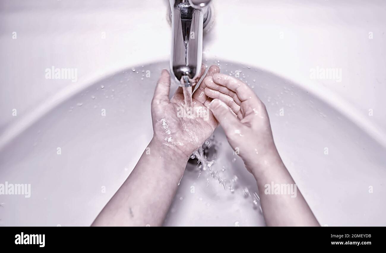 Hygiene rules. Hand washing before meals. Antibacterial treatment hands ...