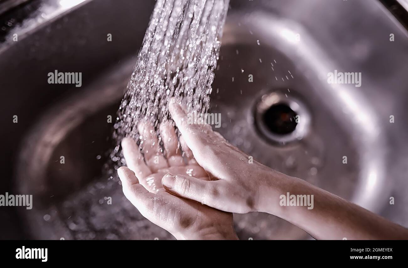 Hygiene rules. Hand washing before meals. Antibacterial treatment hands ...