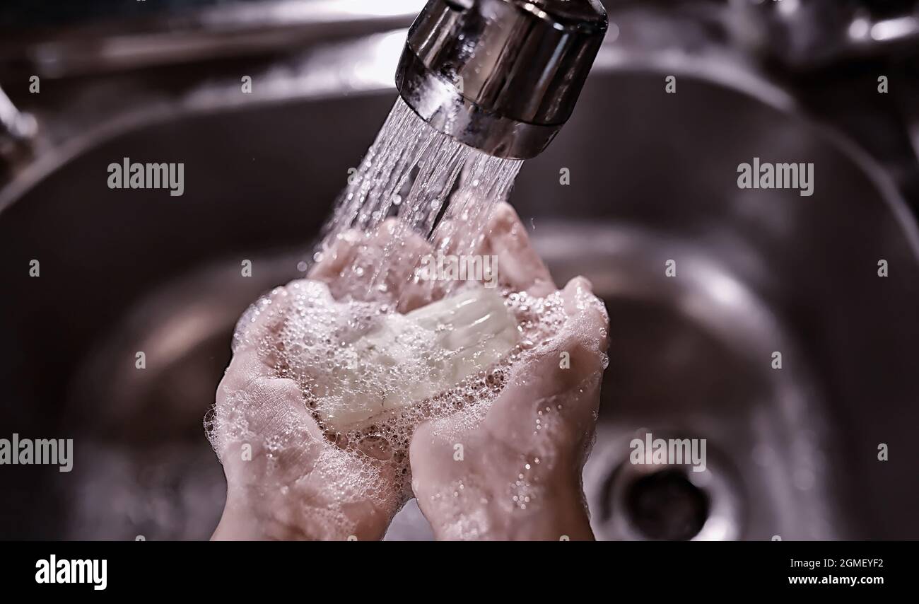 Hygiene rules. Hand washing before meals. Antibacterial treatment hands ...