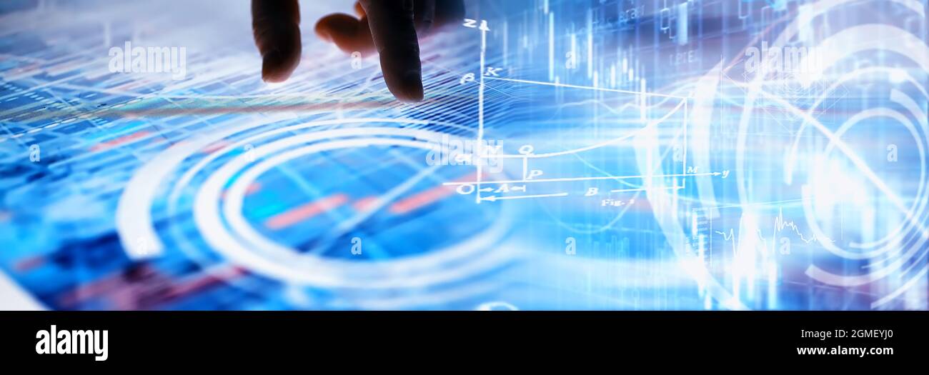 Business concept. Information technology and data processing. Hands ...