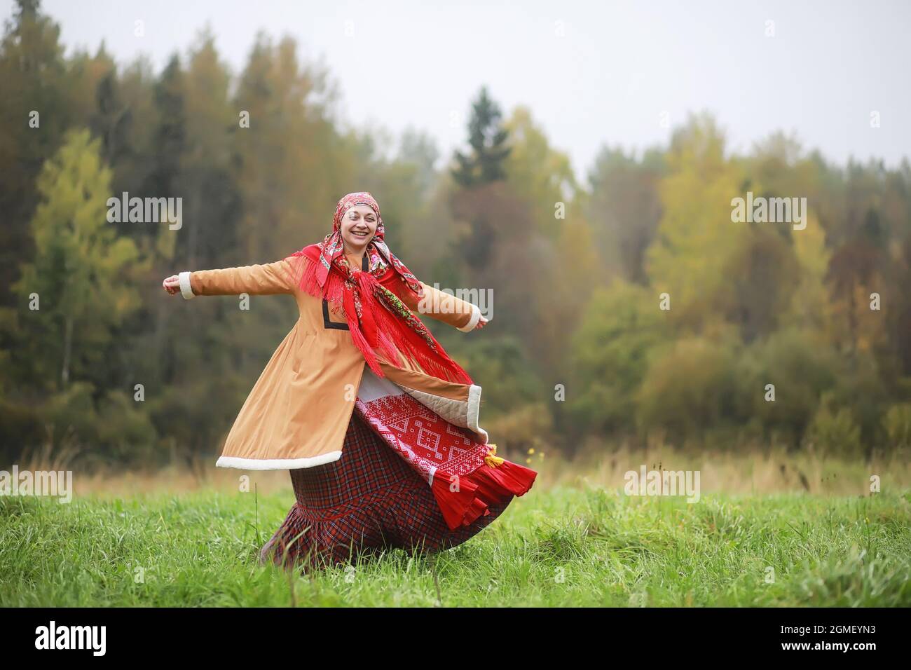 Traditional Slavic rituals in the rustic style. Outdoor in summer ...