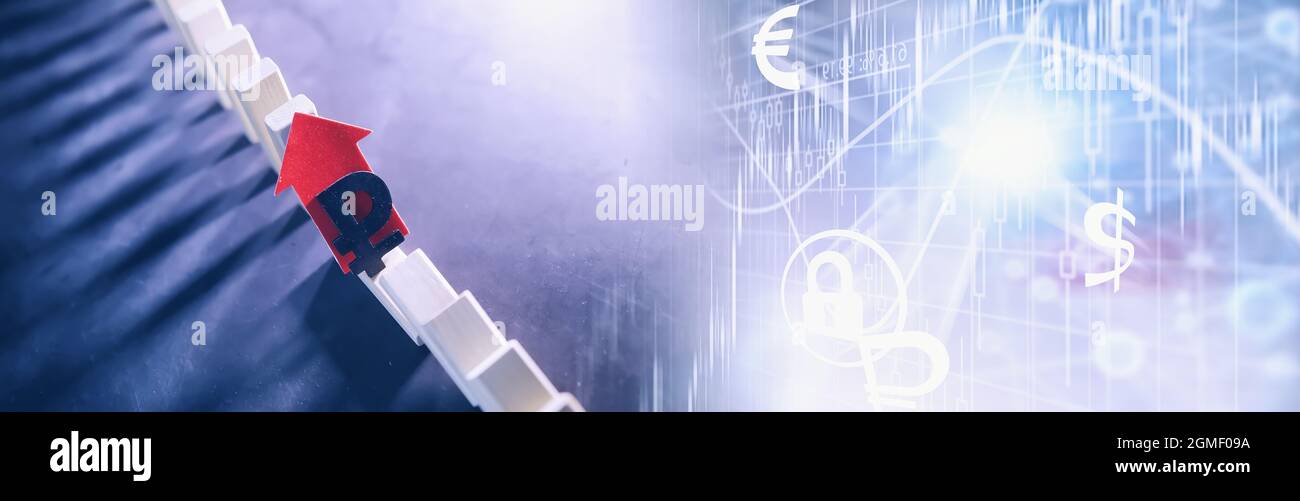 Business concept. The depreciation of the national currency of Russia ...