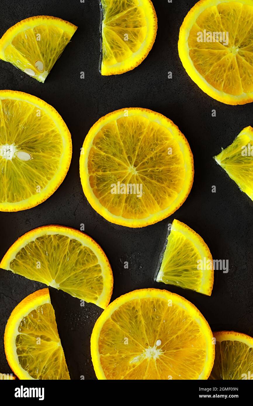 Orange citrus fruit on stone table. Orange background Stock Photo - Alamy