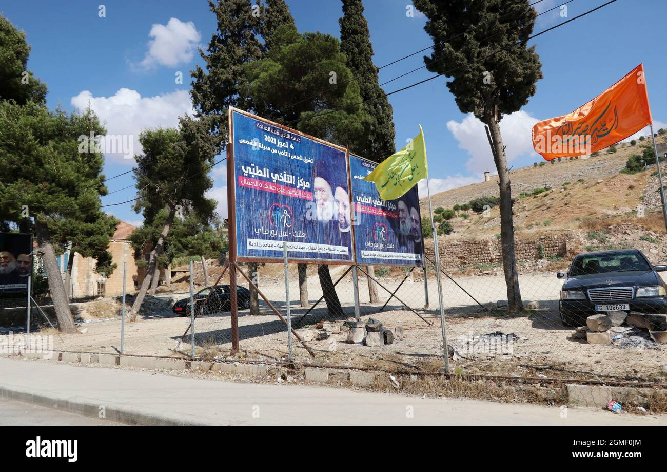 Posters of Shia Muslim leaders seen in Bekaa Valley, September 16, 2021 ...
