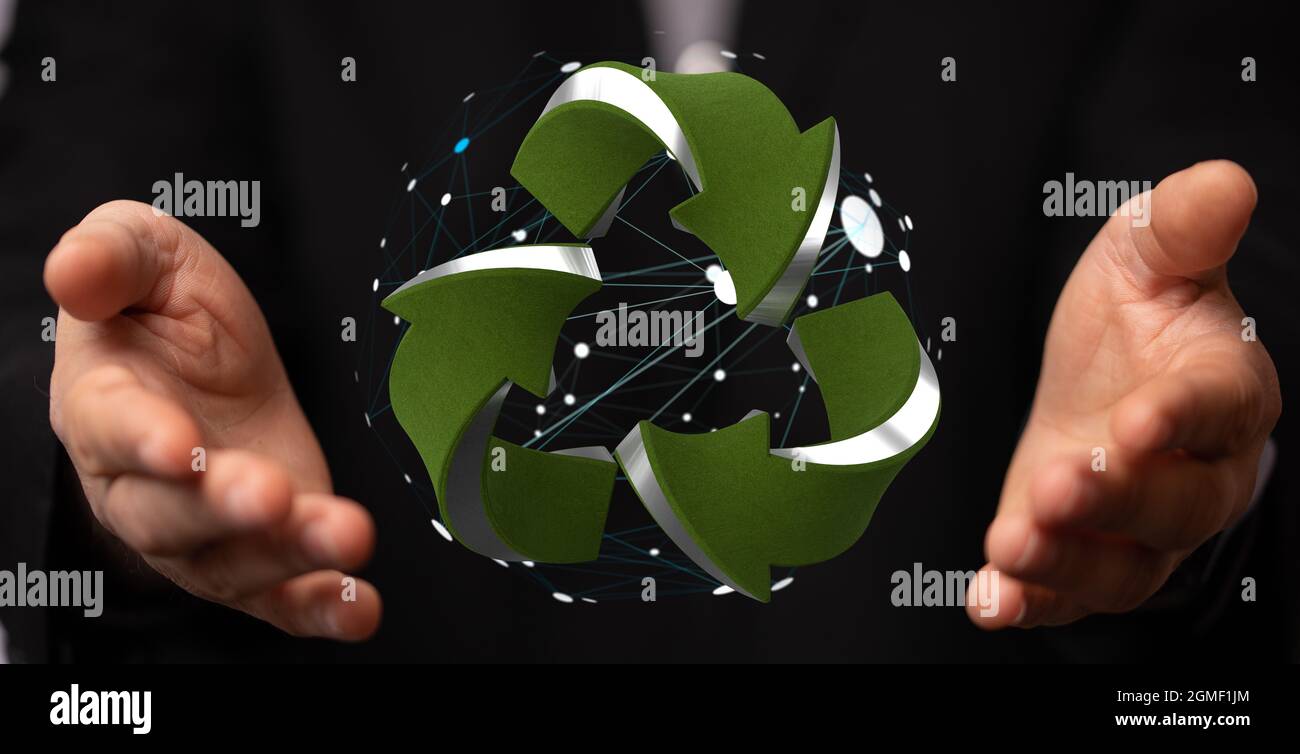 3D rendering of green eco recycling symbols Stock Photo - Alamy