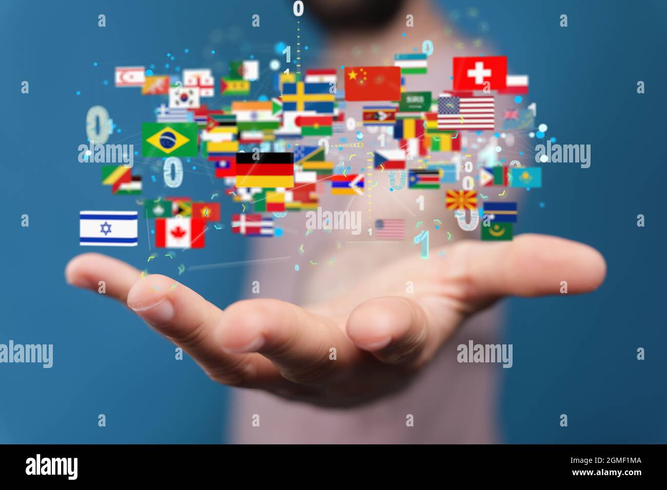 Global communication and international messaging concept; national ...