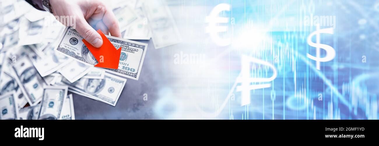 Instability in the economy. Recession. World crisis. Banknotes dollars ...