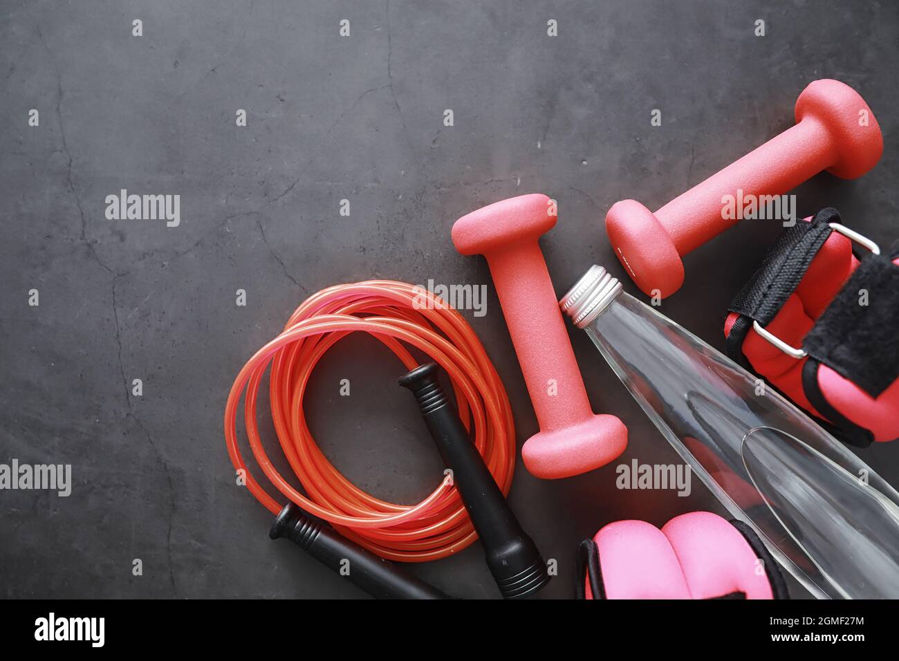 Sport and healthy lifestyle. Accessories for sports. Yoga mat dumbbell ...