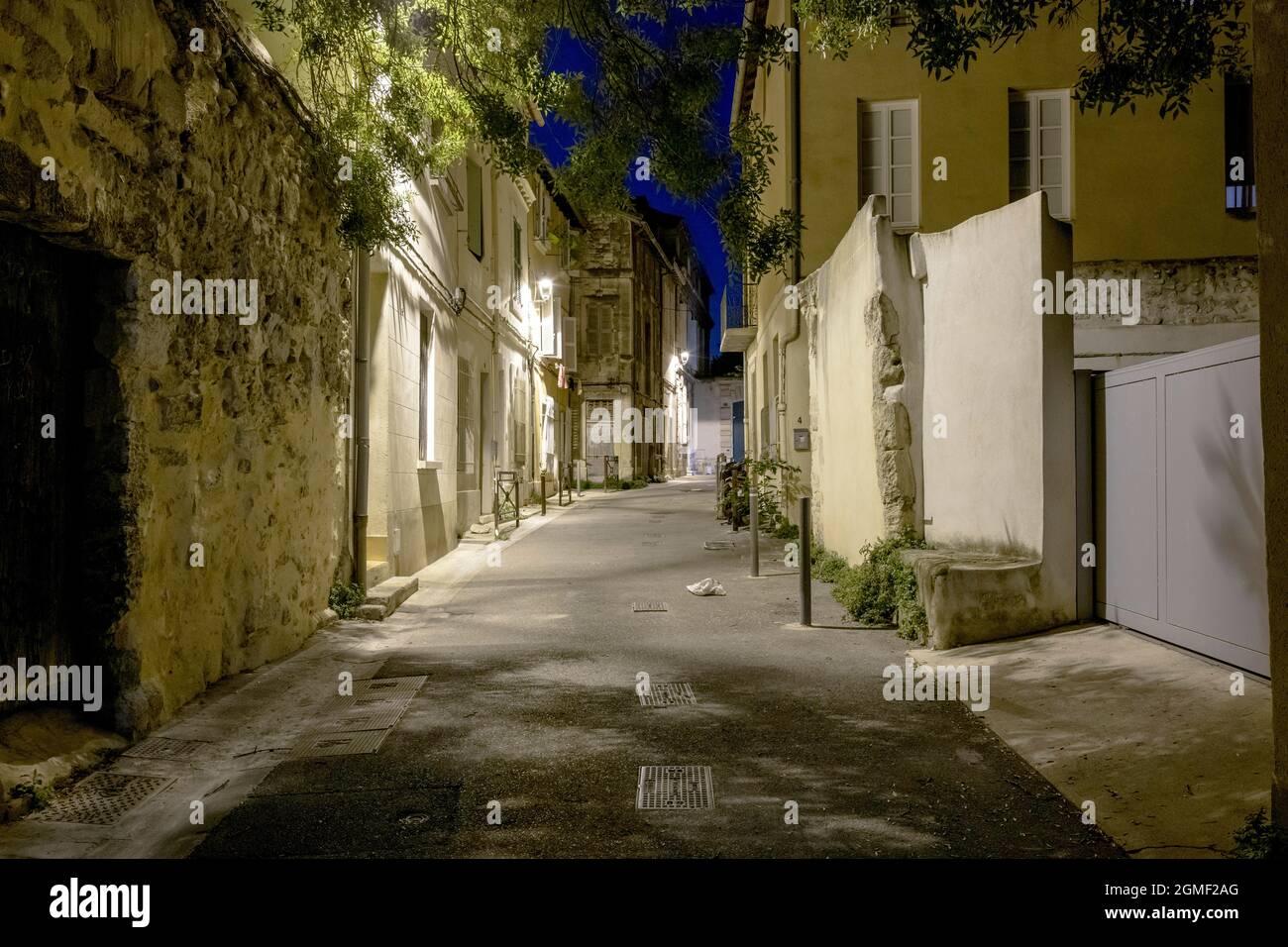 An Street at Night in Avignon Old Town, France Stock Photo - Alamy