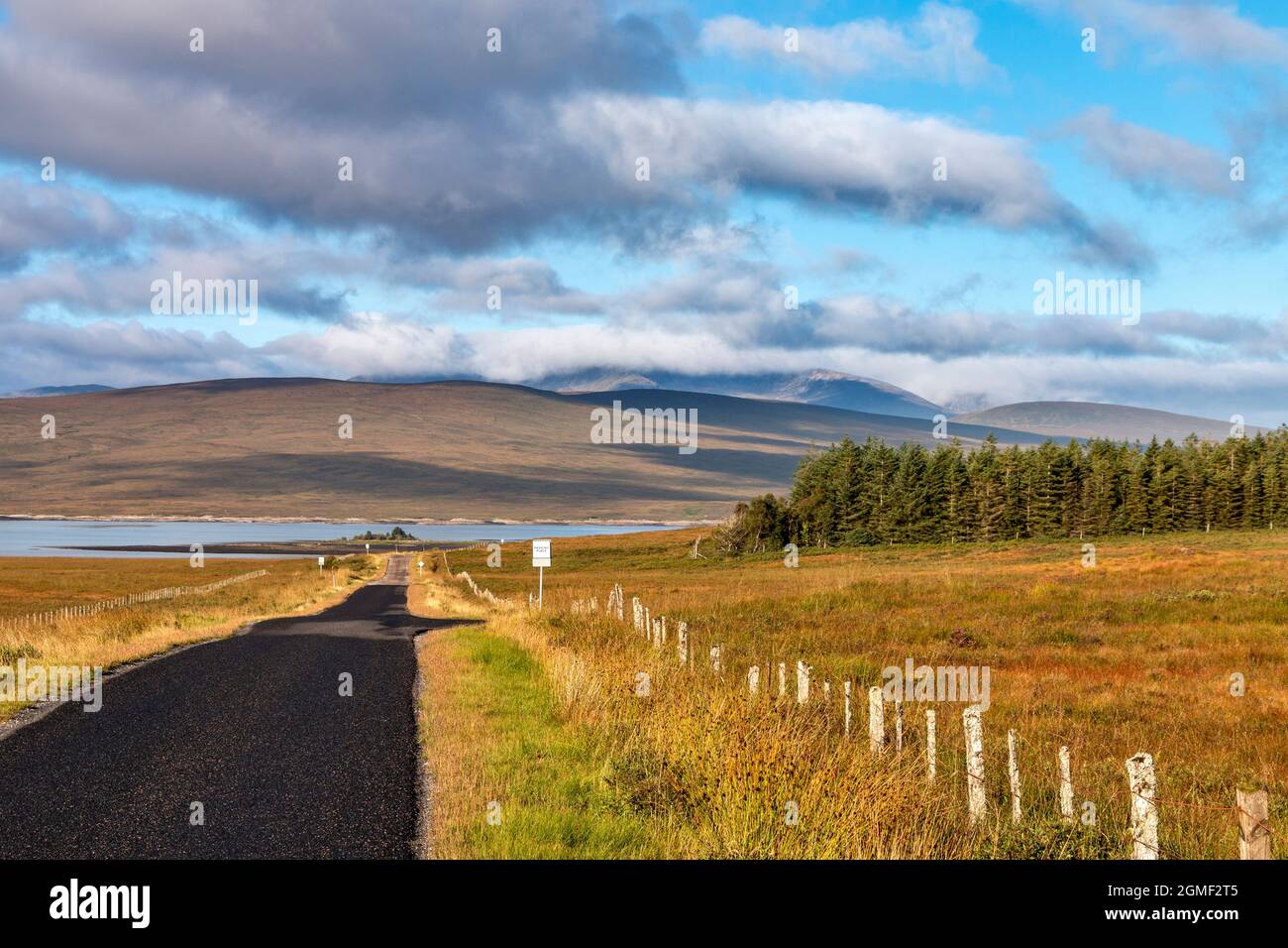 LOCH SHIN SUTHERLAND SCOTLAND LATE SUMMER SINGLE TRACK ROAD FOR 17 ...