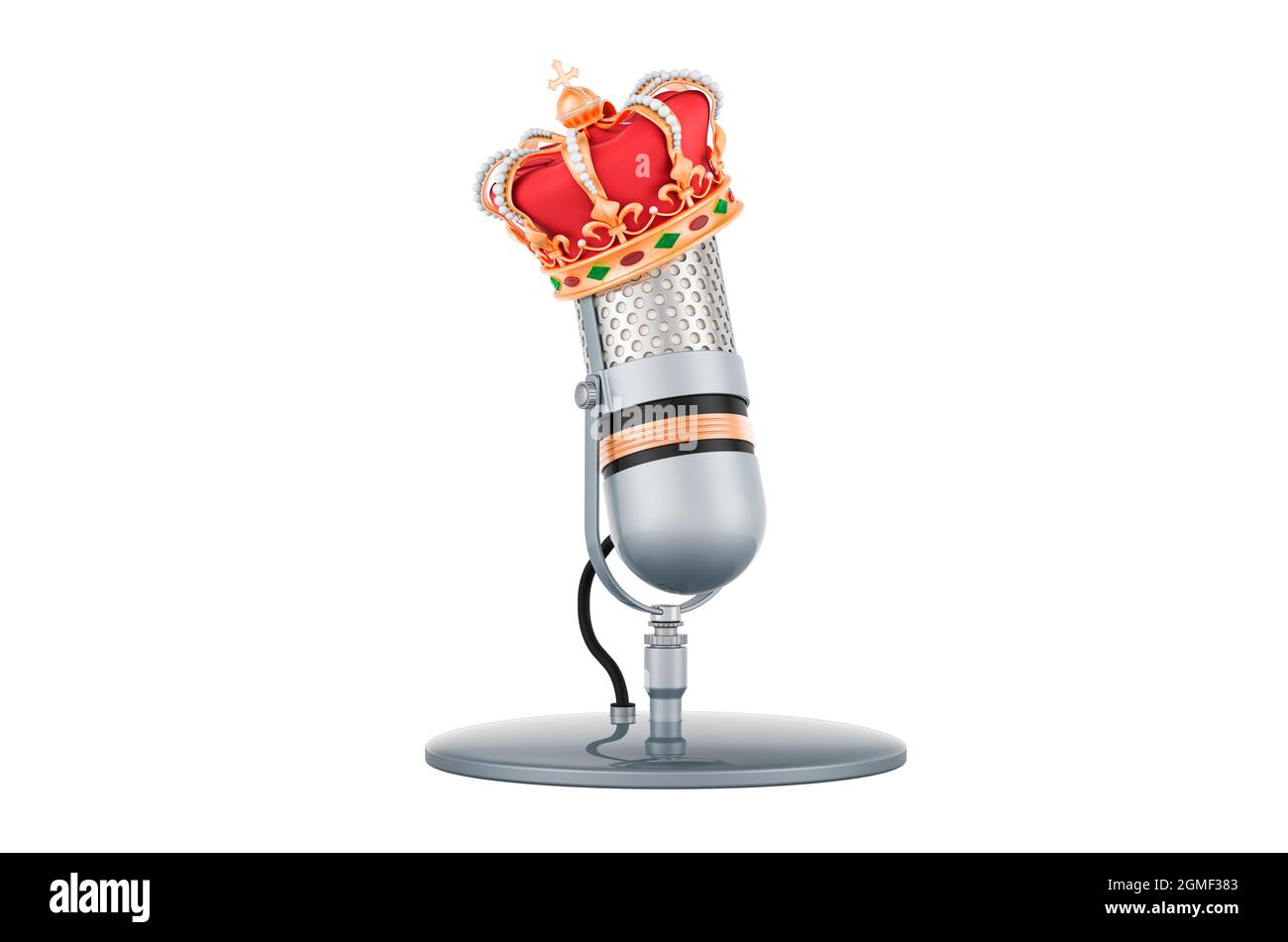 Microphone with golden crown, 3D rendering isolated on white background ...