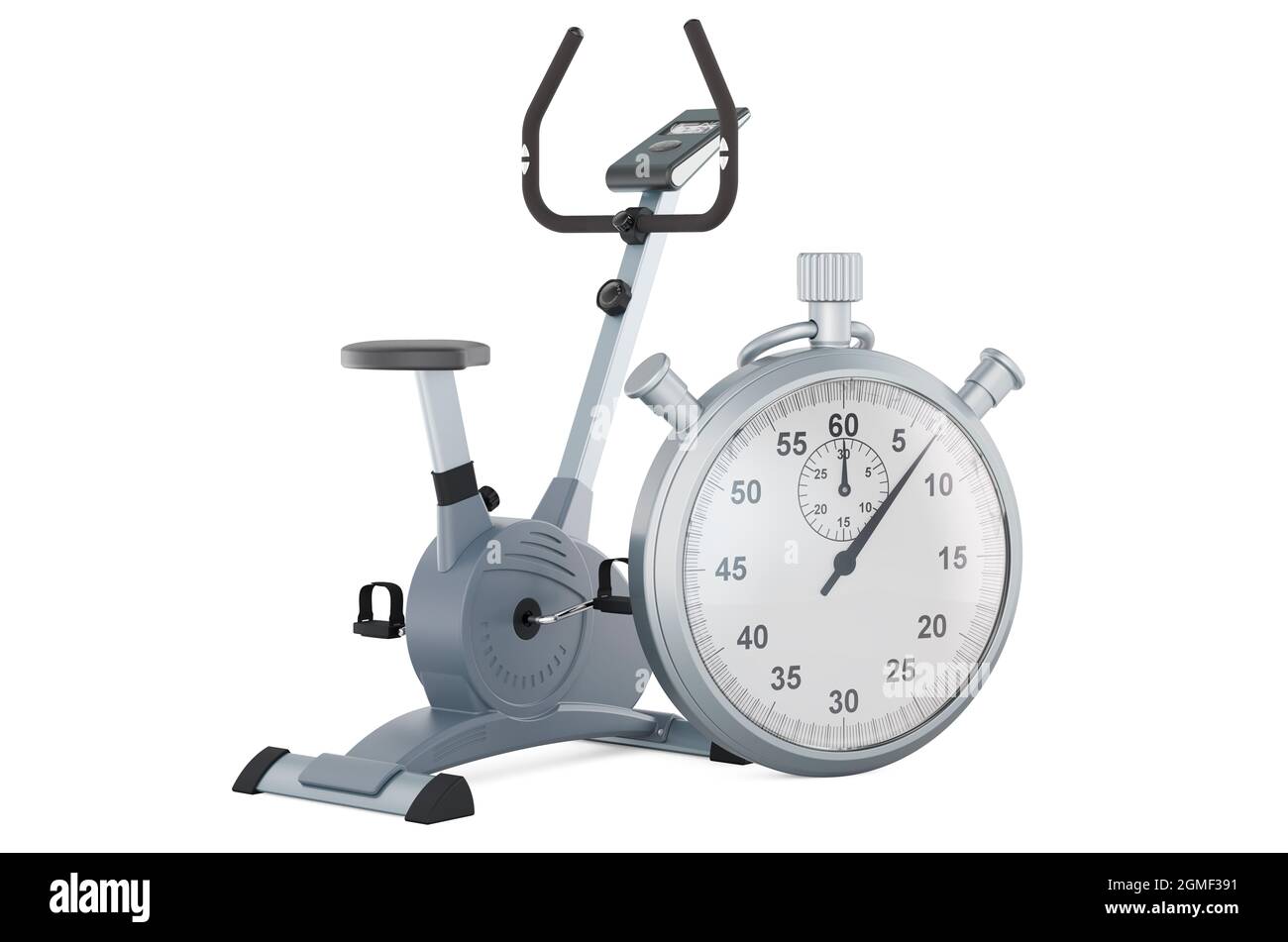 Stopwatch with exercise bike, 3D rendering isolated on white background ...