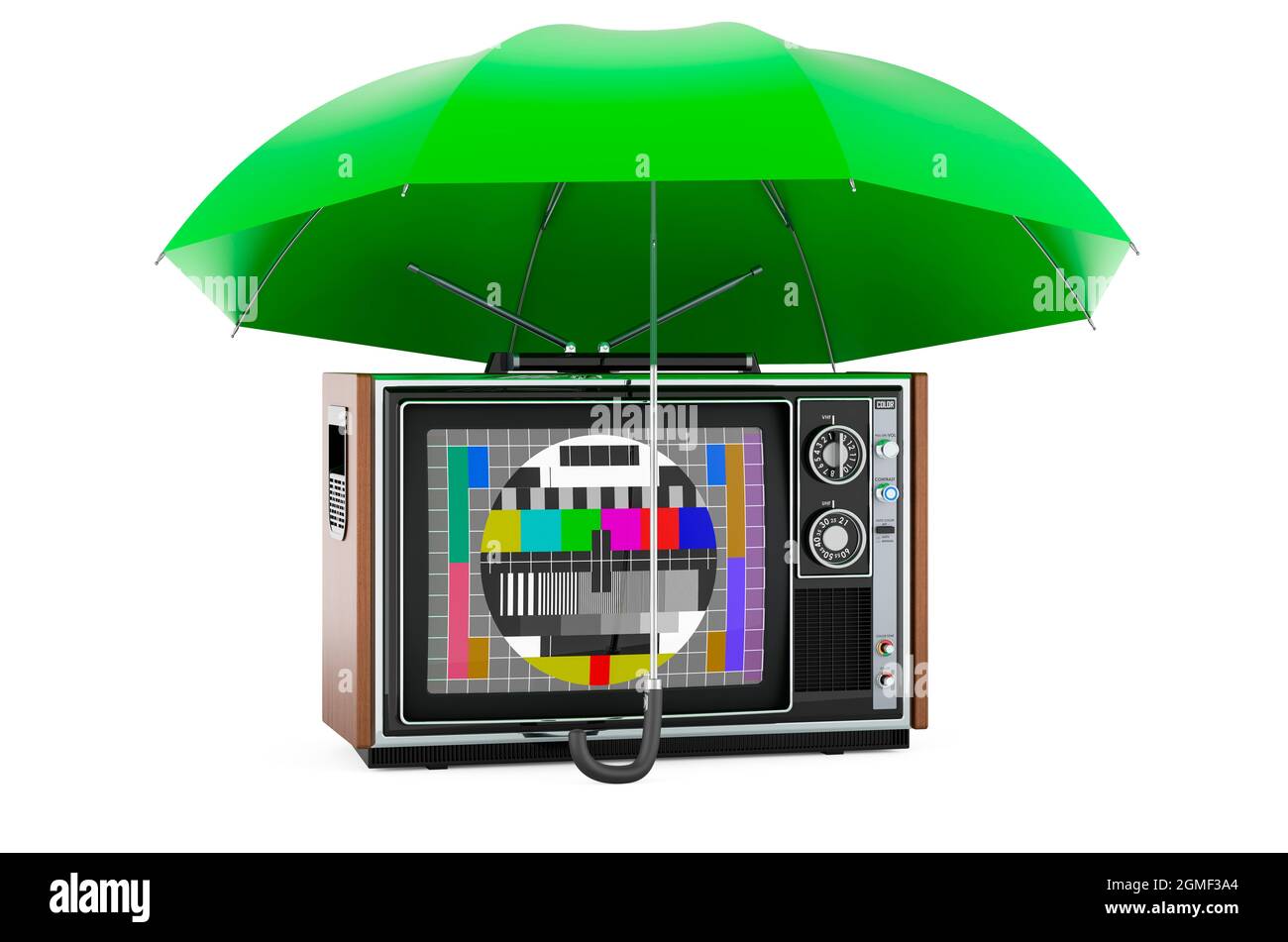 TV set under umbrella, 3D rendering isolated on white background Stock ...