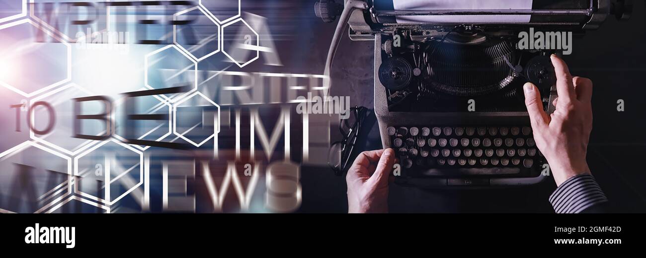 Vintage journalist tool. Typewriter retro. The writer is at work. Seal ...