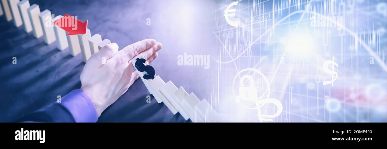 Business concept. The depreciation of the national currency of Russia ...