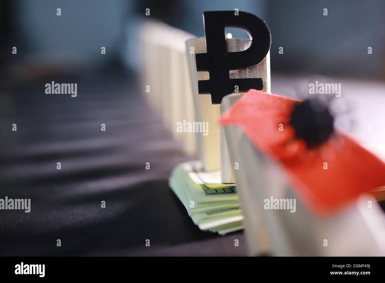 Business concept. The depreciation of the national currency of Russia ...