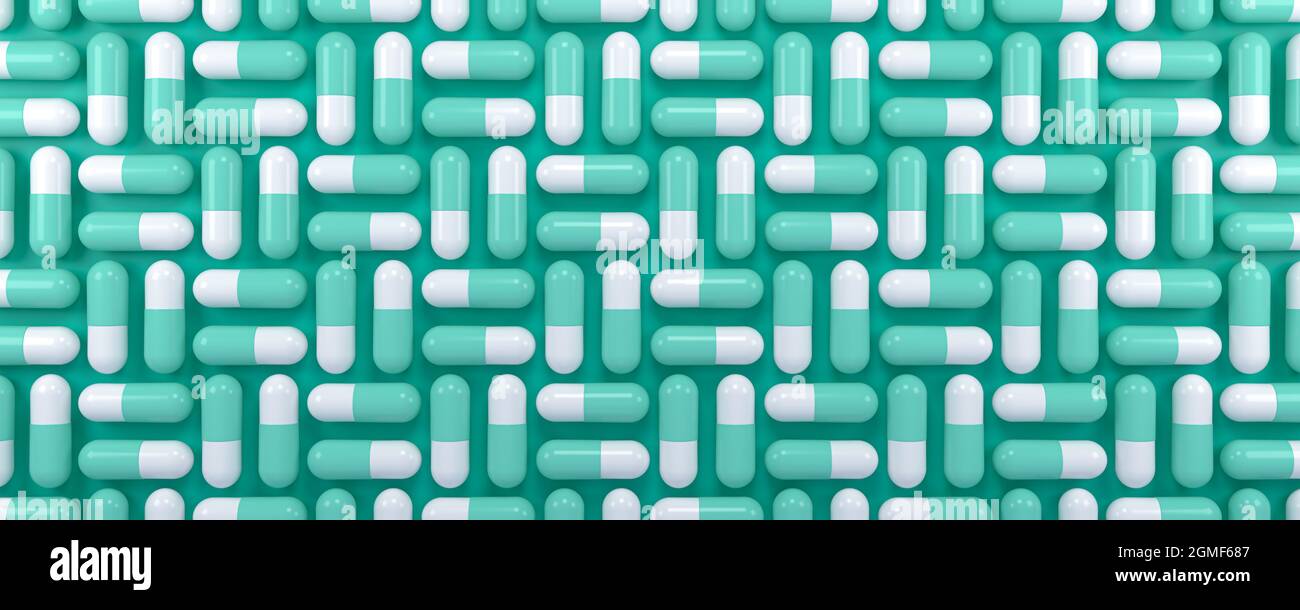 Medicines pills capsules geometric pattern background. 3d illustration ...