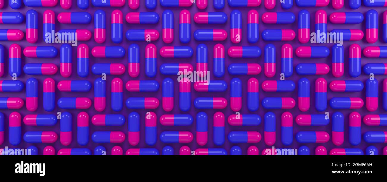 Blue pink violet medicines pills capsules geometric pattern background ...